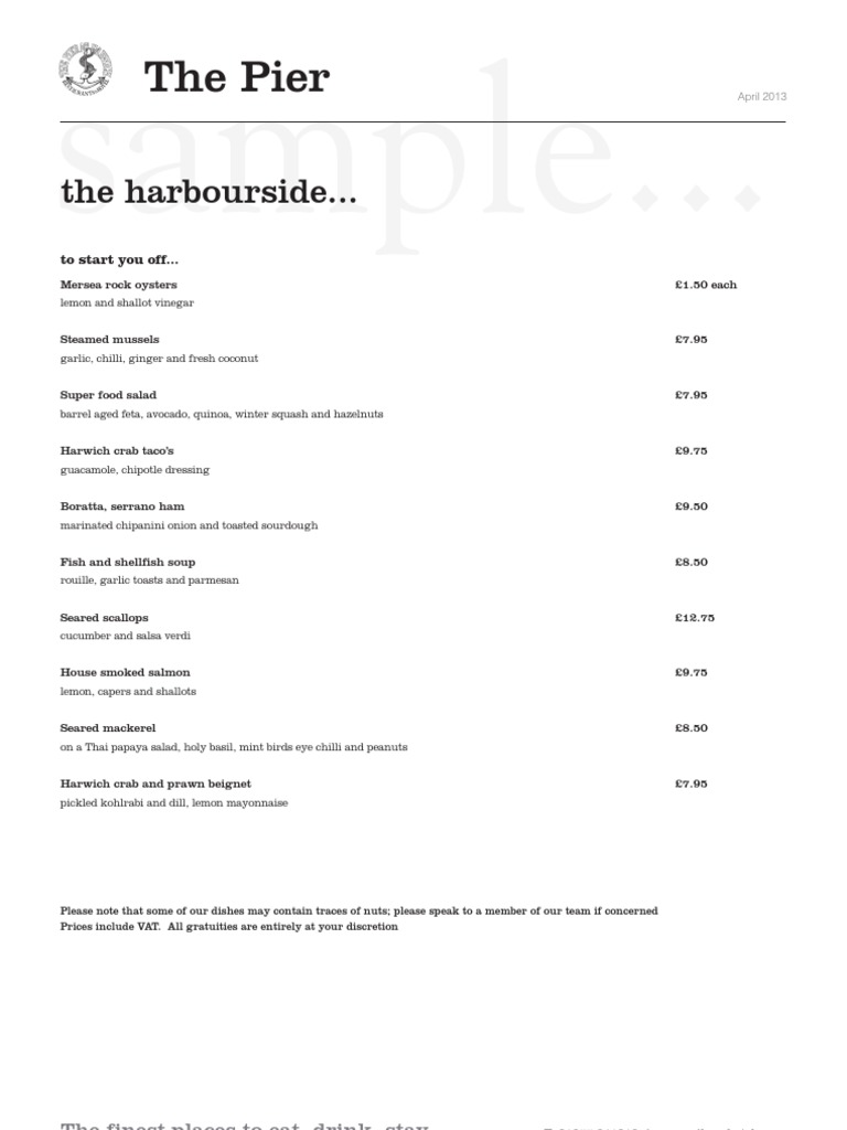 The Pier Harbourside Menu | PDF | Salad | Western Cuisine