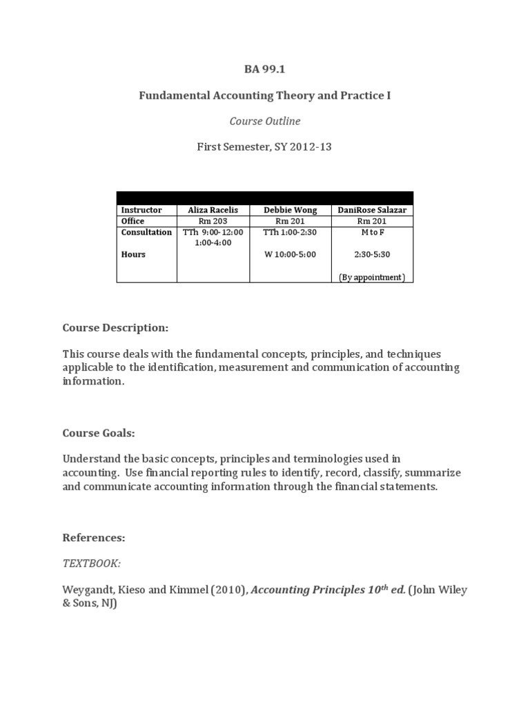 BA 99.1 Course Outline | PDF | Depreciation | Accounting
