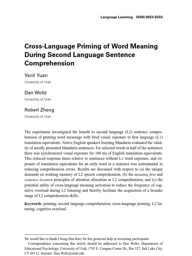 Cross-Language Priming of Word Meaning | PDF | Priming (Psychology ...