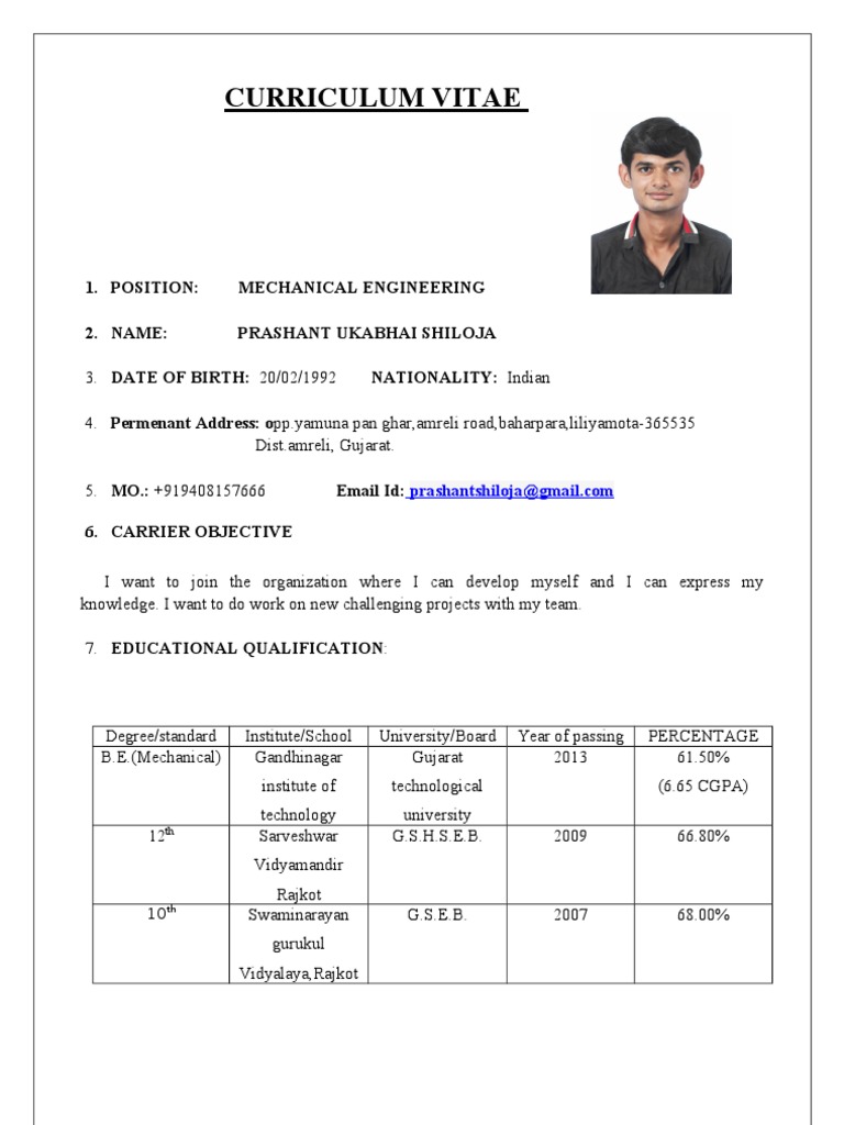 Mechanical Engineer CV of Prashant Shiloja | PDF | Career & Growth
