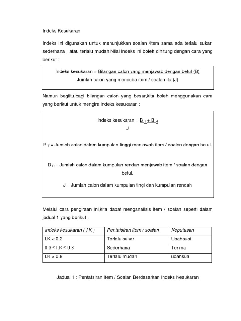 Indeks Kesukaran & Indeks Diskriminasi | PDF