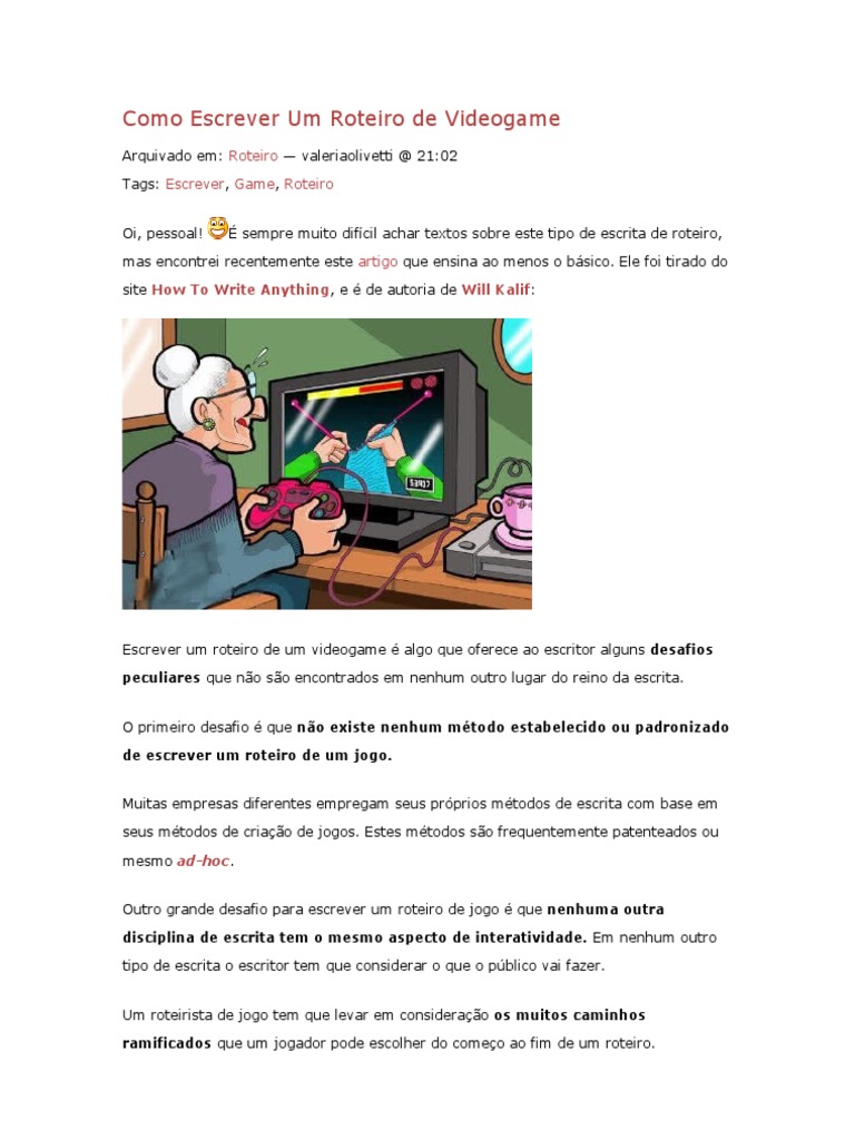 Como Escrever Um Roteiro de Game | Videogames | Roteiro Como Escrever Um Roteiro de Game | Videogames | Roteiro