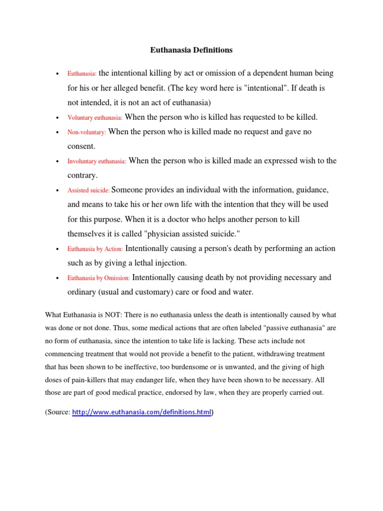 Euthanasia Definitions | PDF | Applied Ethics | Medicine