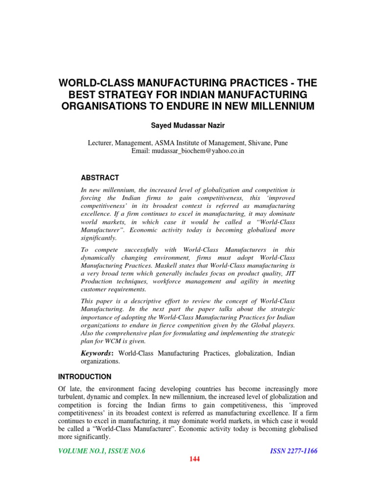 World-Class Manufacturing for India’s Competitiveness | PDF | Lean ...