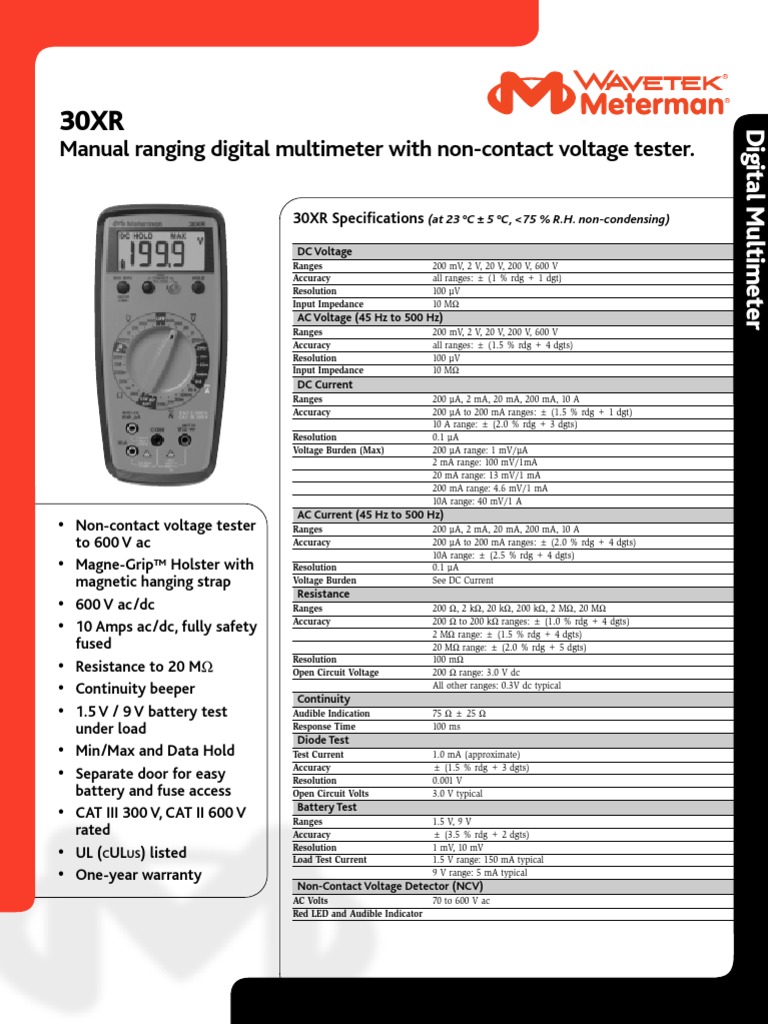 Comprehensive Specifications and Features of the Wavetek Meterman 30XR ...