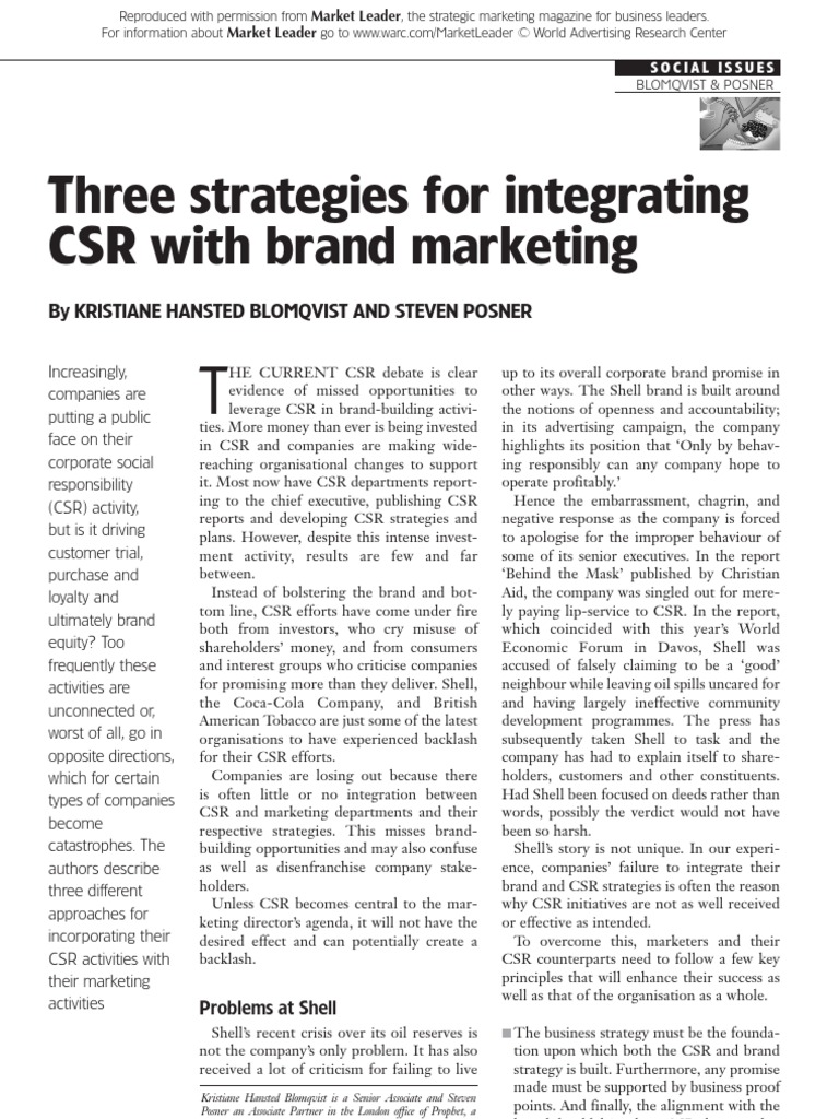 Integrating CSR With Brand Marketing | PDF