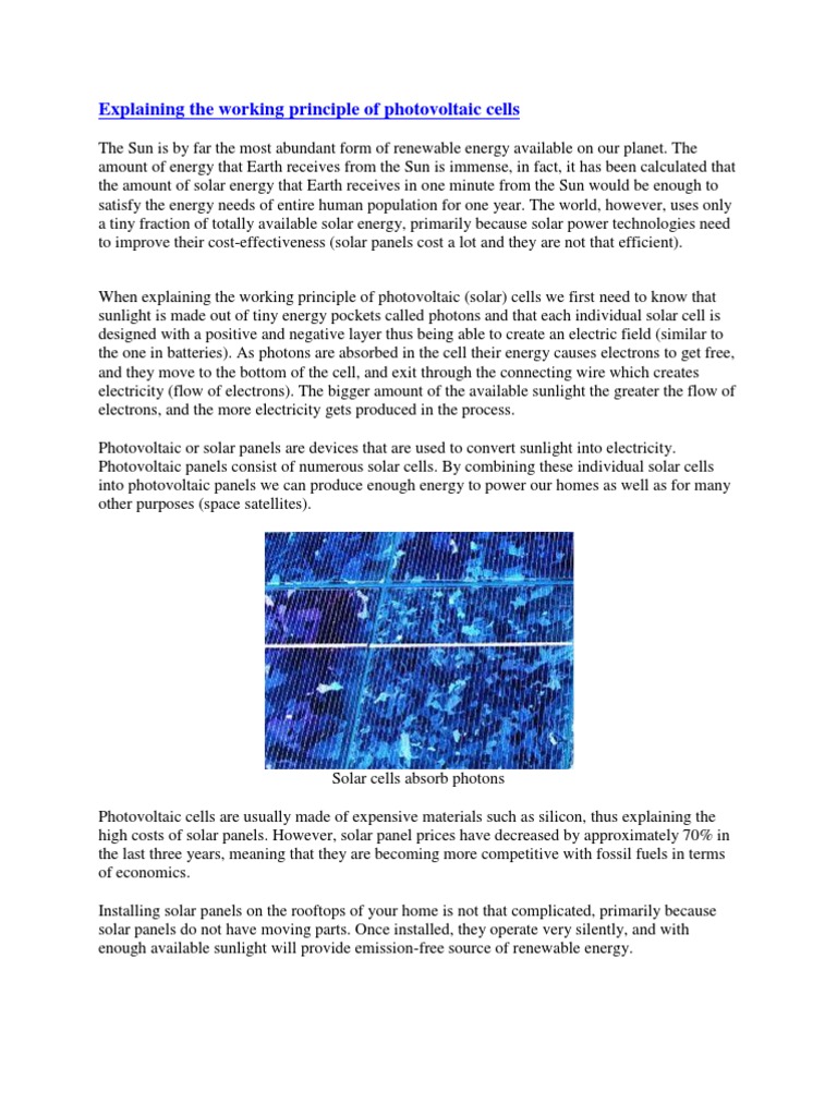 Explaining The Working Principle of Photovoltaic Cells | PDF | Solar ...