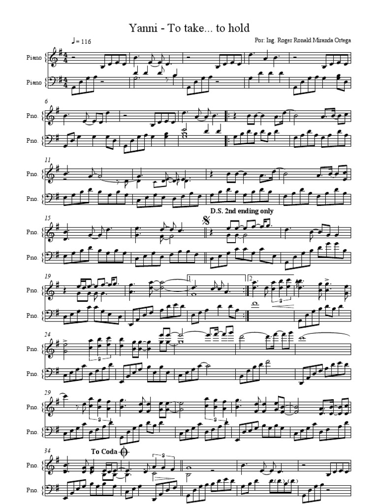 Partitura de Yanni - To Take... To Hold | PDF