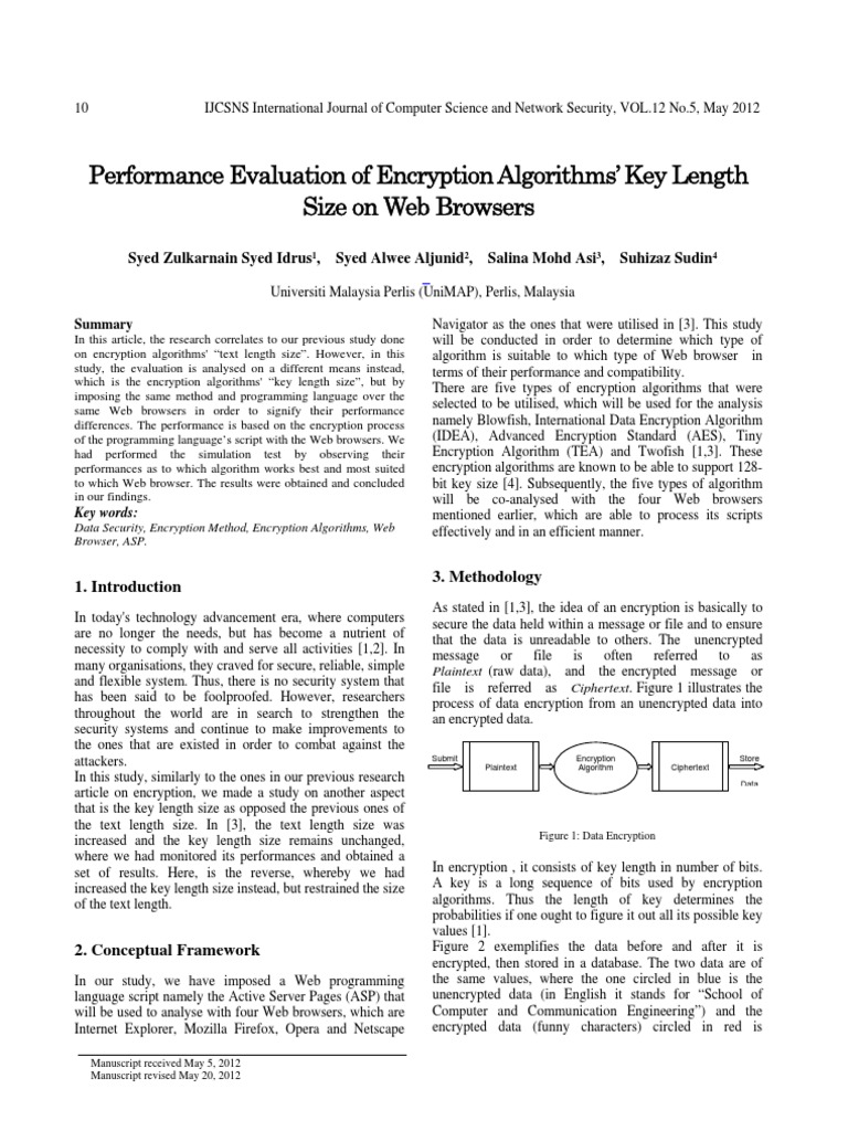Performance Evaluation of Encryption Algorithms’ Key Length Size on Web Browsers | PDF | World ...