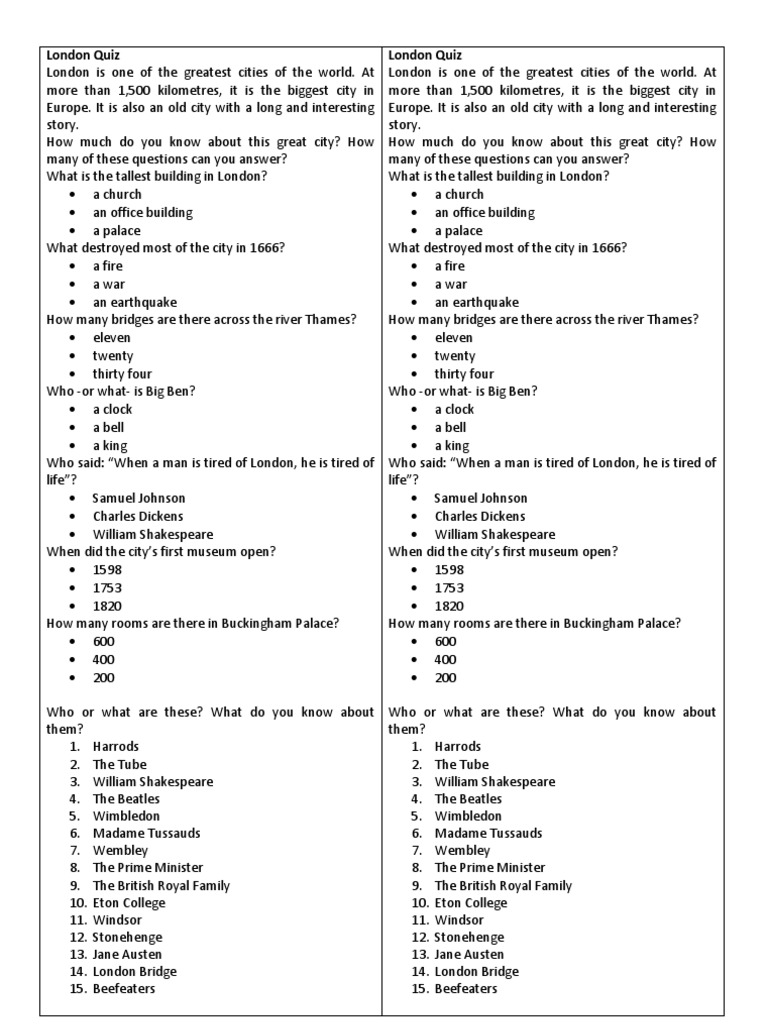 London Quiz for Kids | PDF