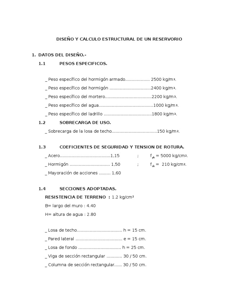 Diseño Reservorio Elevado Cuadrado. 50 m3 | PDF | Física Aplicada e ...