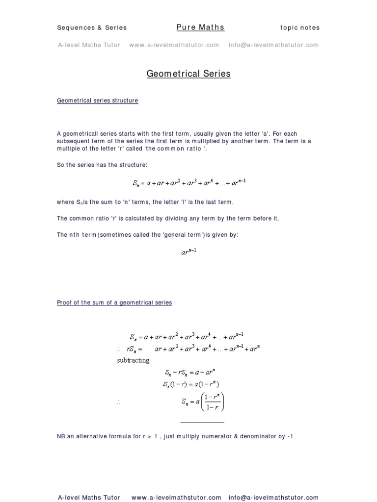 Geometric Progression, Sequences & Series Revision Notes From A-Level ...