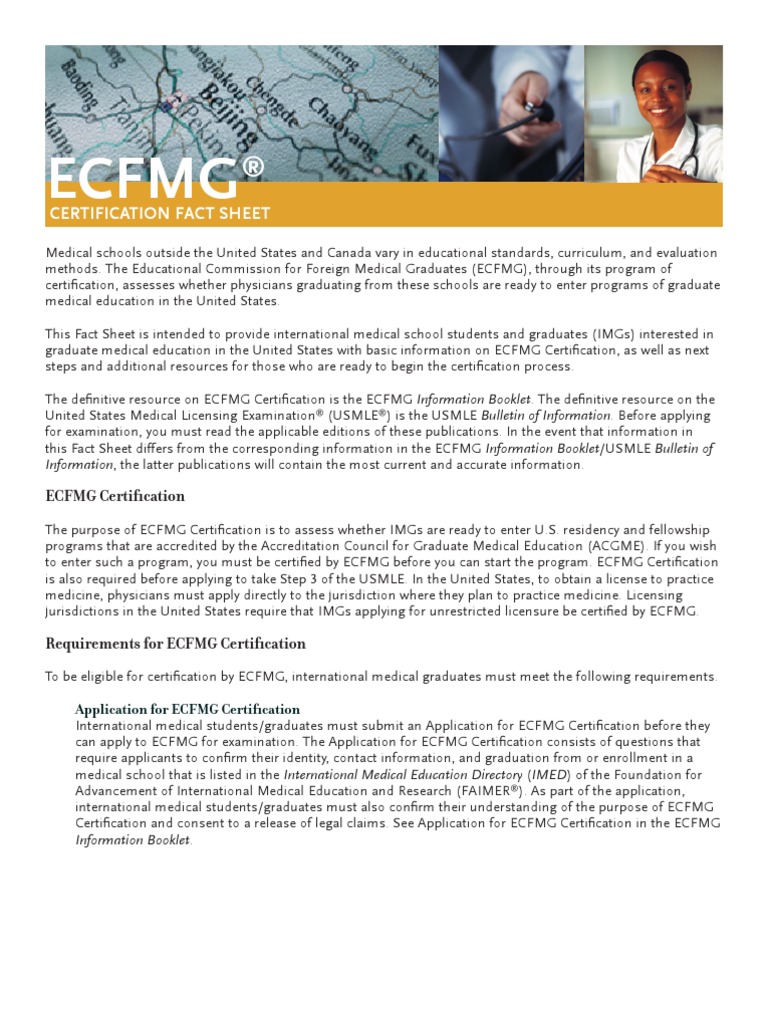 Ecfmg: Certification Fact Sheet | PDF | United States Medical Licensing ...