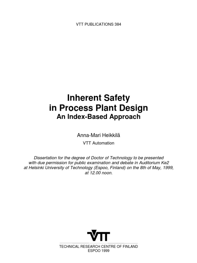 Inherent Safety in Process Plant Design | Download Free PDF | Risk | Safety