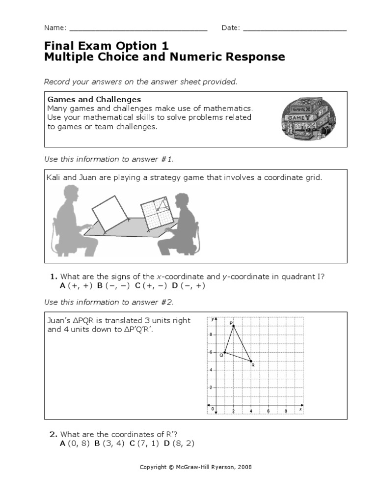 Final Exam Option 1 Multiple Choice and Numeric Response: Record Your ...