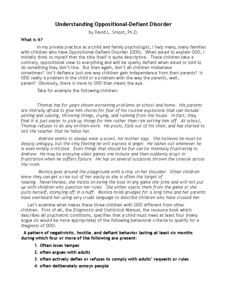 Understanding Oppositional-Defiant Disorder: What Is It? | PDF ...