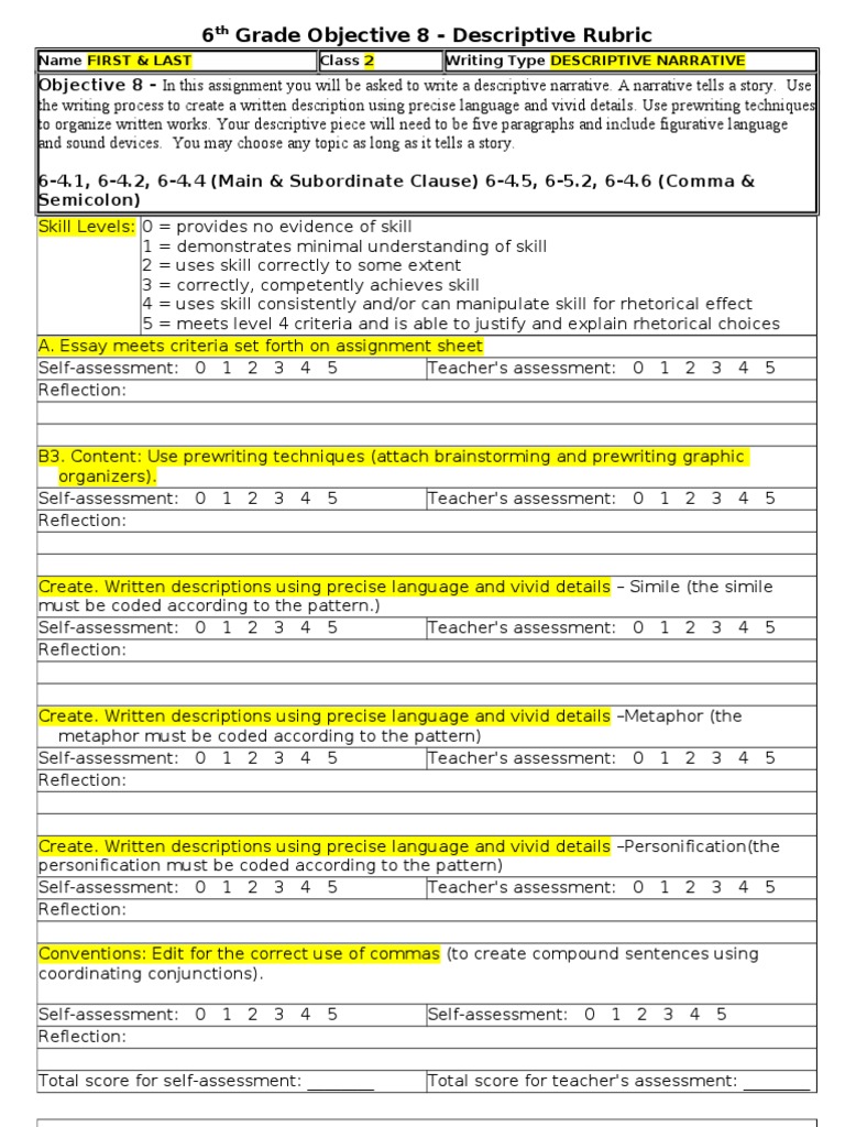 Descriptive Writting Piece Assignment Sheet | PDF | Career & Growth