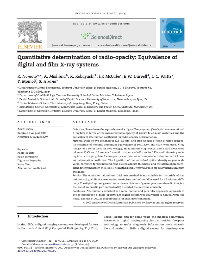 Quantitative Determination of Radio-Opacity Equivalence of Digital and ...