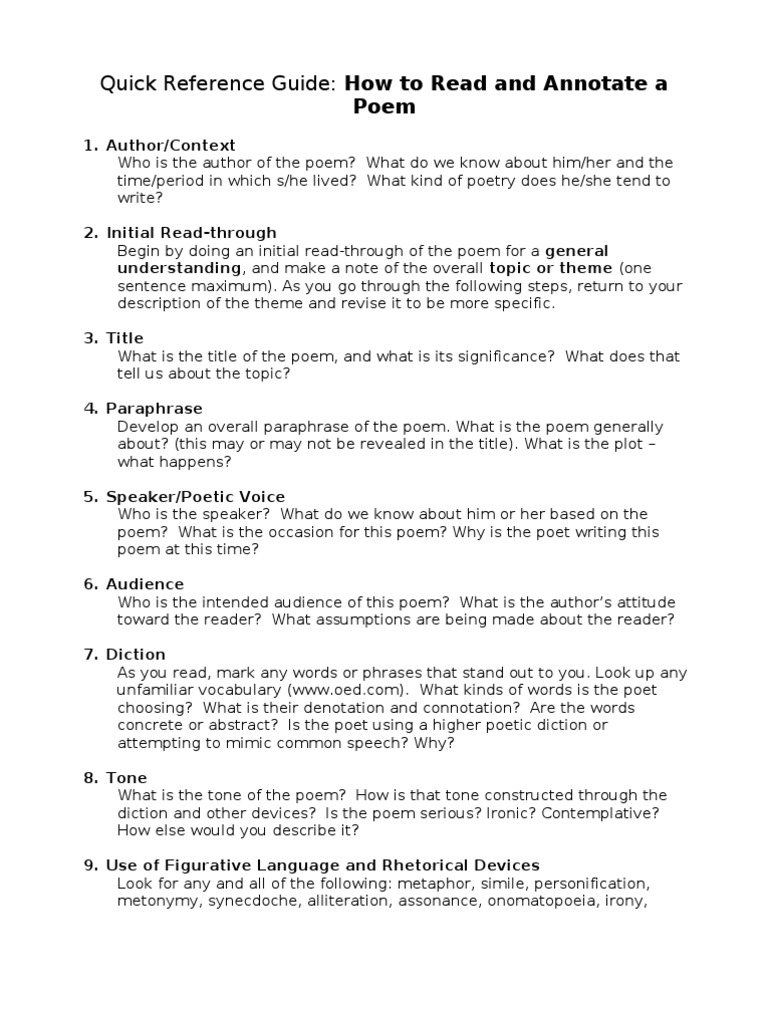 Poetry Annotation Quick Guide | PDF | Poetry | Poetic Devices