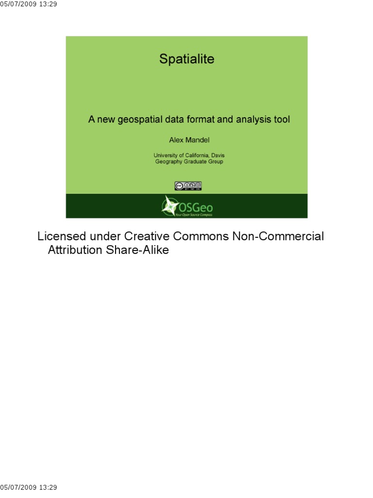 Spatialite CGS 2009 | PDF | Geographic Information System | Databases