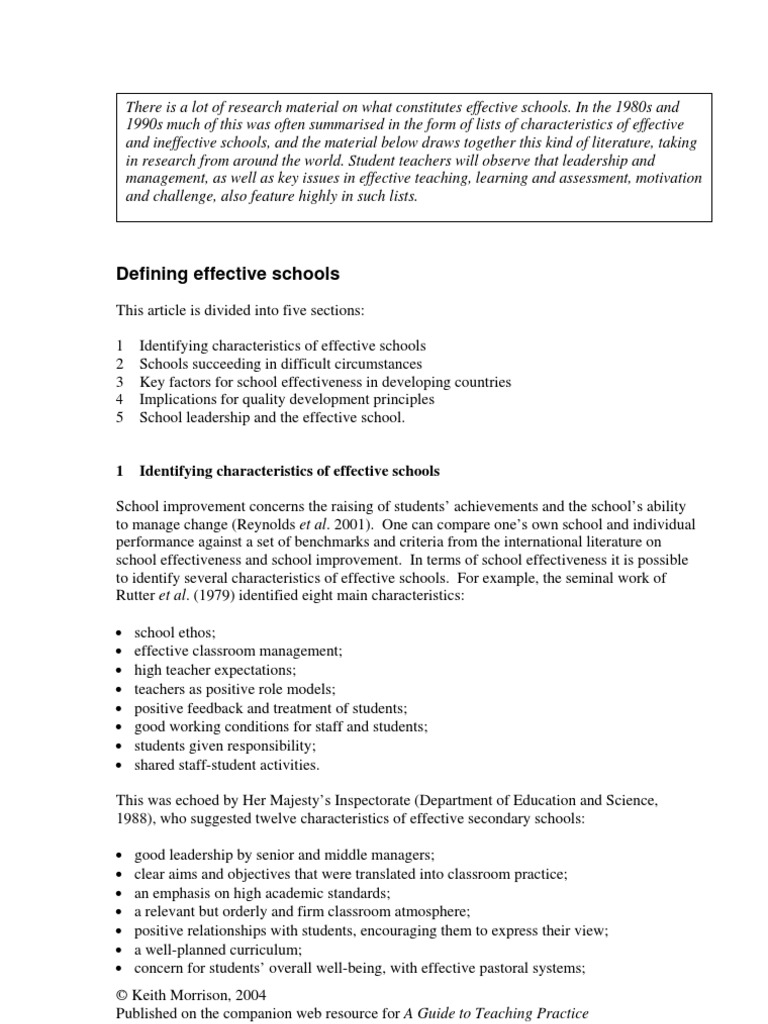 09 Defining Effective Schools | PDF | Teachers | Leadership