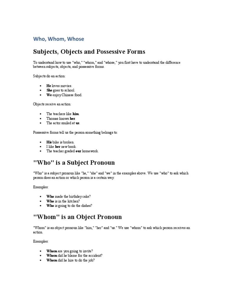 Who, Whom, Whose | PDF | Adjective | Sentence (Linguistics)