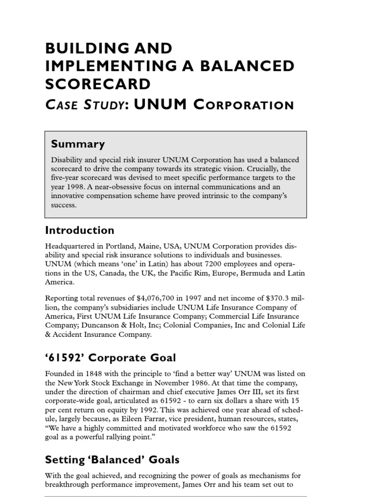 Balanced Scorecard Case Study | PDF