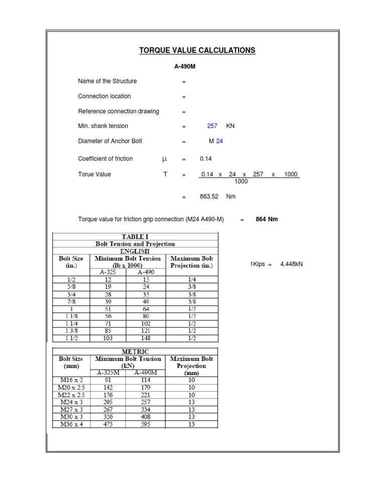Bolt Torque Value Calcs | PDF | Technology & Engineering