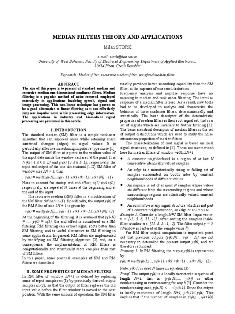 Median Filters: Theory & Applications | PDF | Filter (Signal Processing ...
