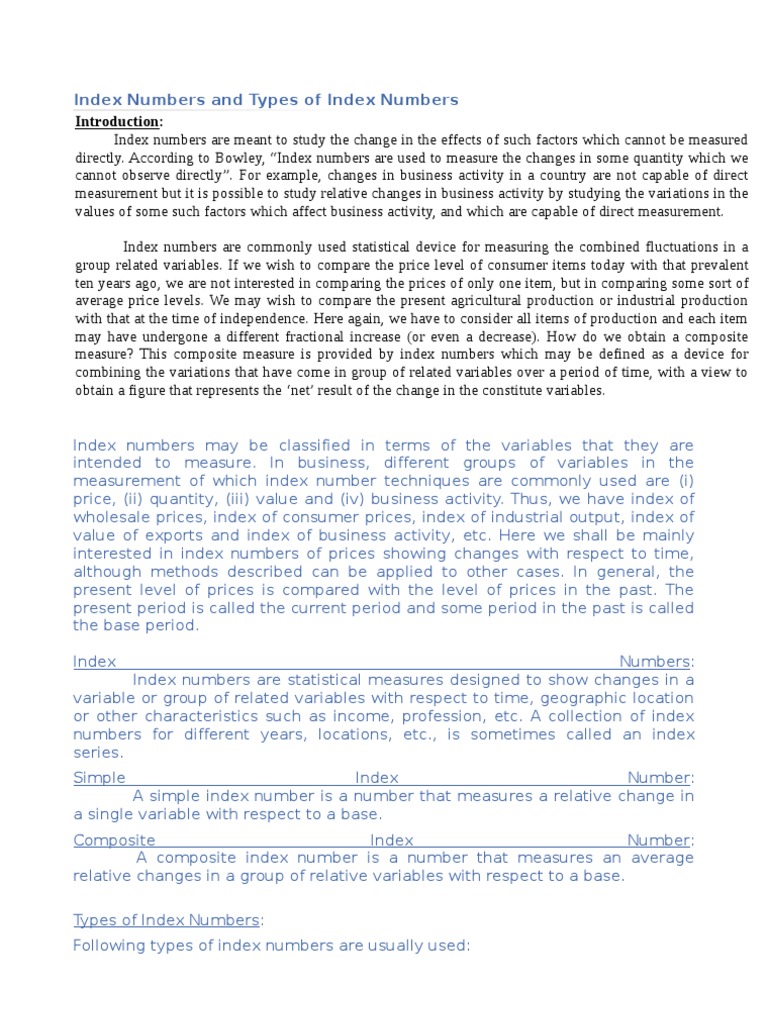 An Overview of Index Numbers: Their Types, Uses and Methods of ...