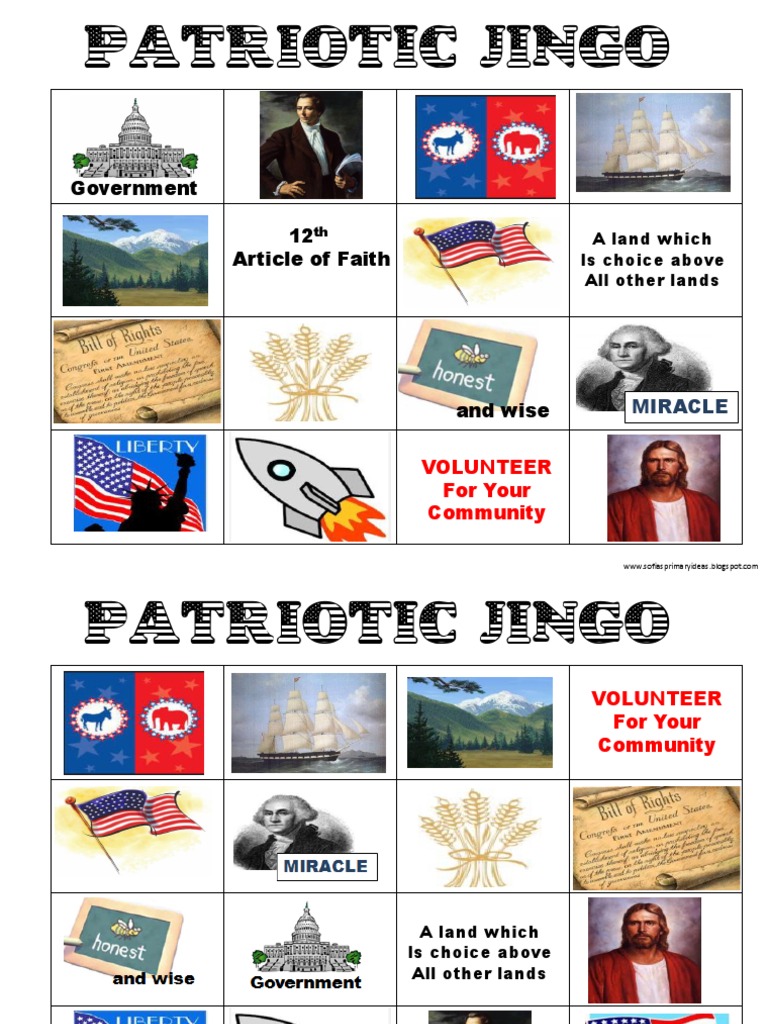 Patriotic Jingo Game For LDS Family Home Evening or Primary Singing ...