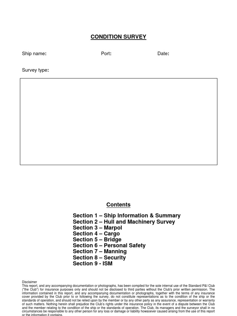 Standard P&i Condition Survey | PDF | Leak | Pump