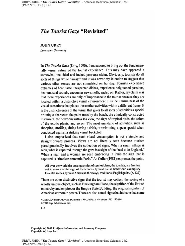 Urry 1992 The Tourist Gaze Revisited | PDF