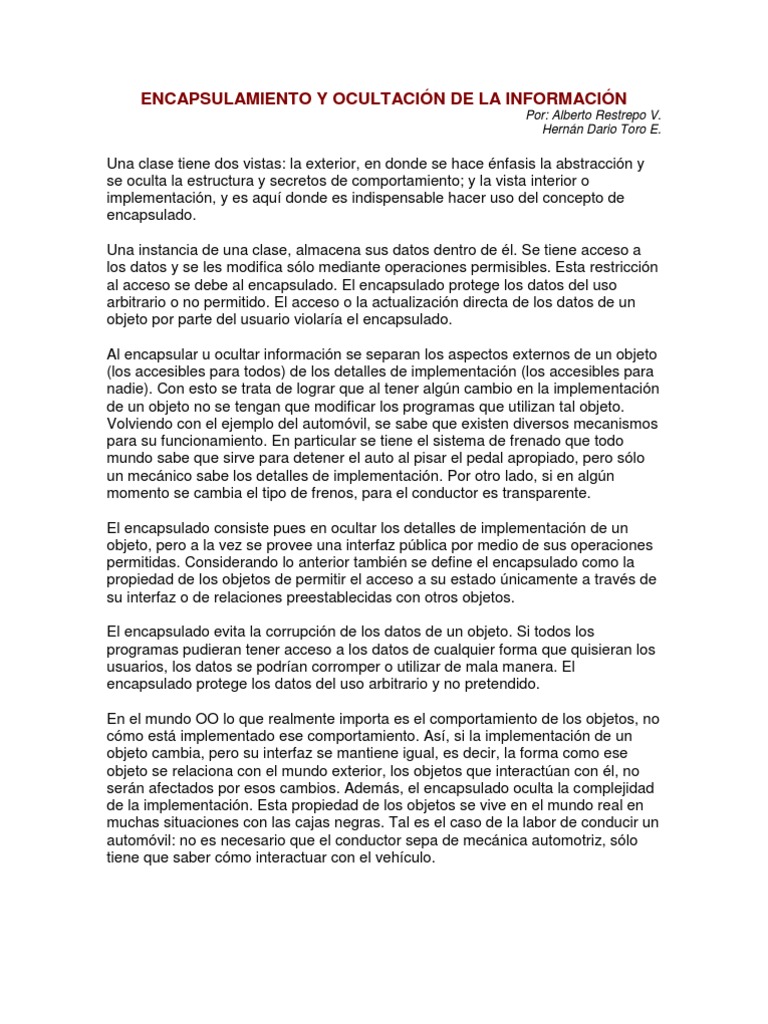 Encapsulamiento en Programación OO | PDF | Objeto (informática) | Ingeniería de software