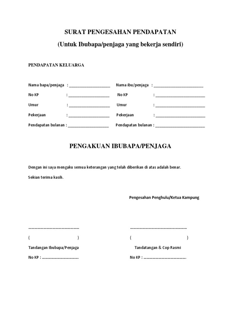 Surat Pengesahan Pendapatan | PDF