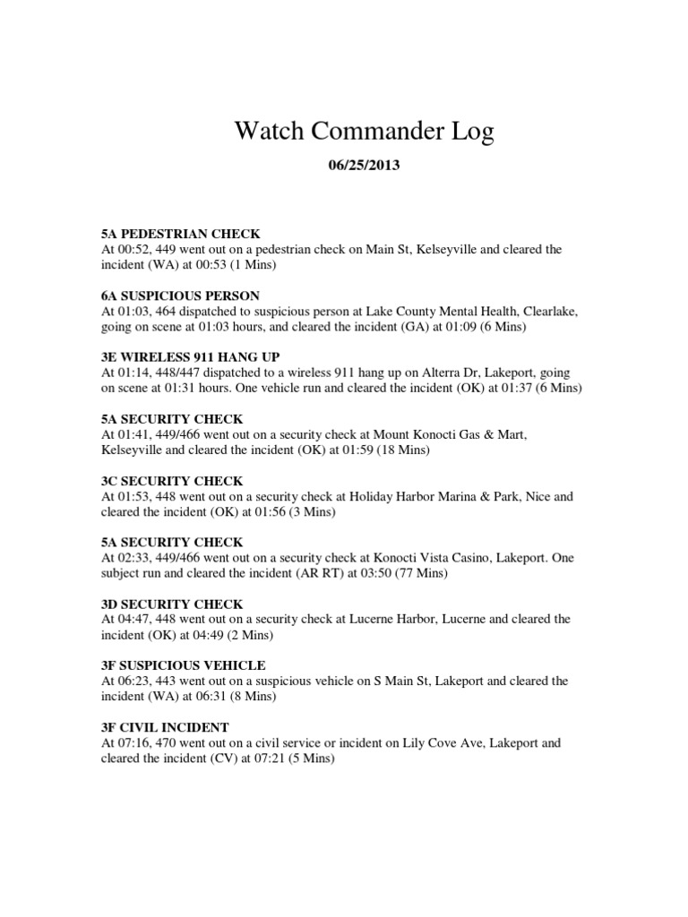 Daily Police Activity Log 06/25/2013 | PDF | Traffic | Land Transport