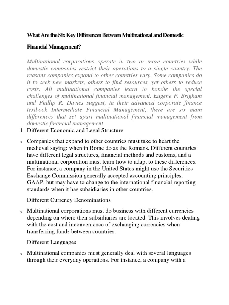 What Are The Six Key Differences Between Multinational and Domestic ...