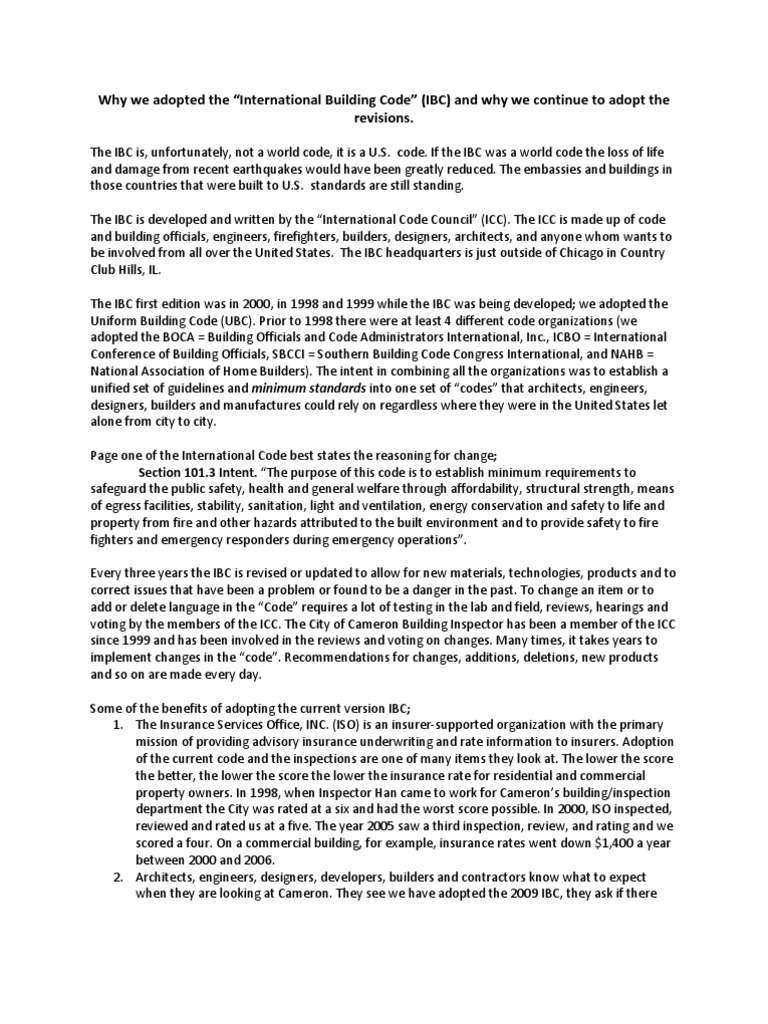 Why We Adopted The "International Building Code" (IBC) and Why We ...