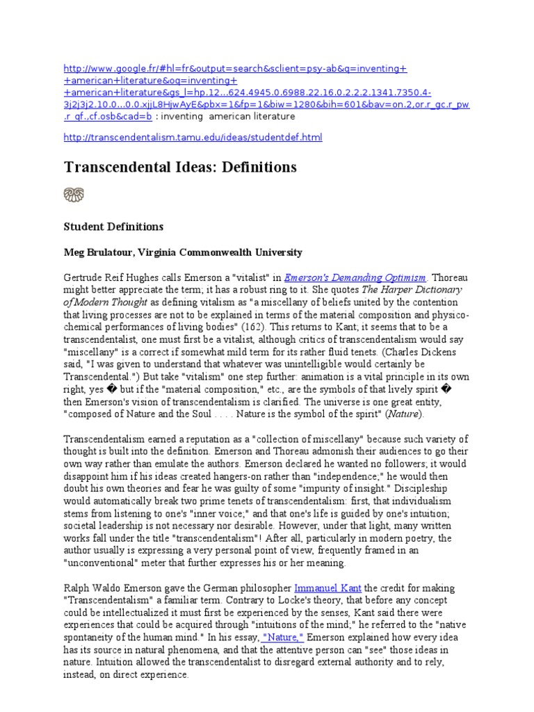 Understanding Transcendentalism in Literature | PDF | Transcendentalism ...