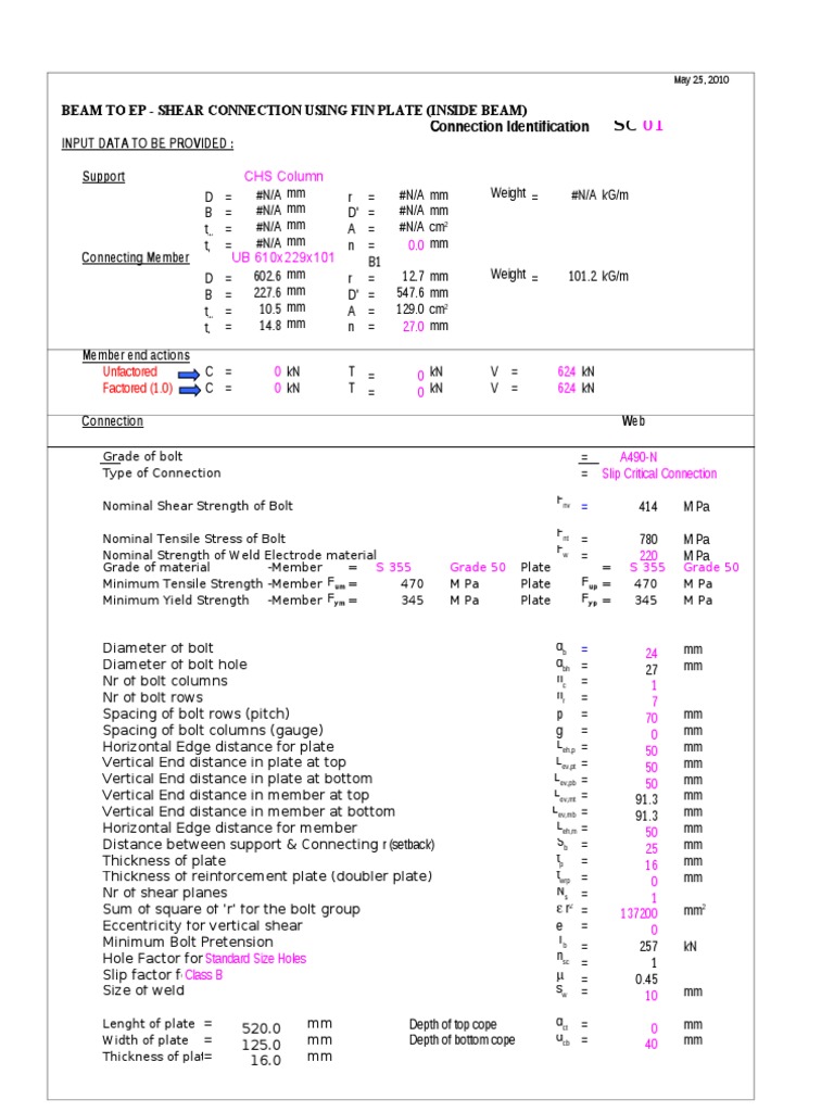 Shear Connection - Beam - Steel Column - Fin Plate | Download Free PDF ...