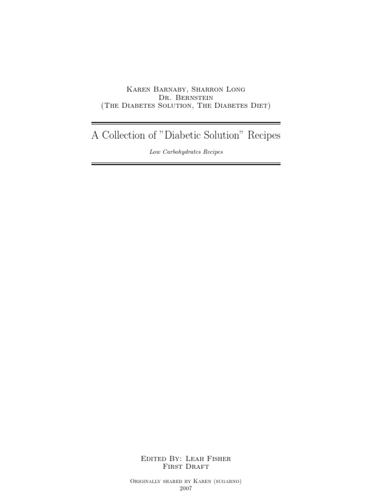 Low Carbohydrate Recipes For Dr. Bernstein's Diabetes Solution | PDF