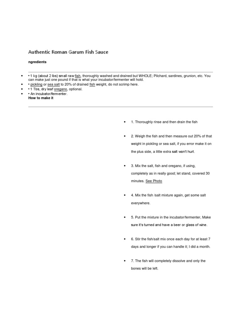 Authentic Roman Garum Fish Sauce | PDF