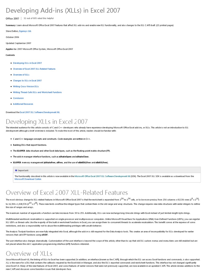 Developing Add-Ins (XLLS) in Excel 2007 PDF | PDF | String (Computer Science) | Microsoft Excel