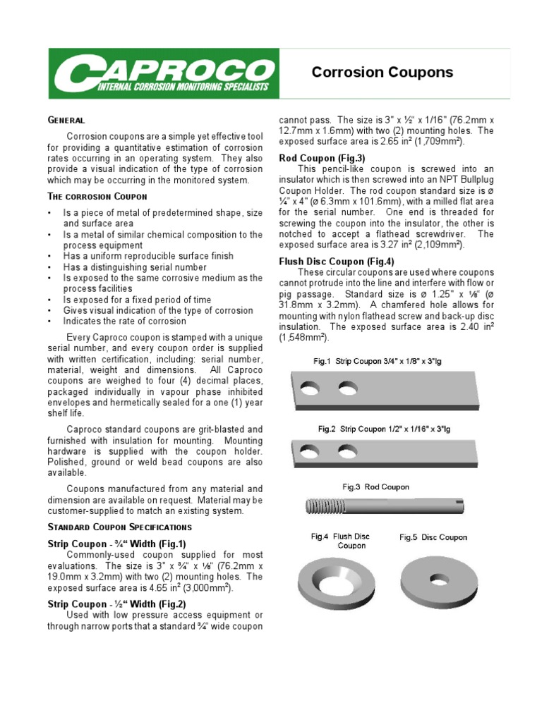 CAPROCO Corrosion Coupons | PDF | Stainless Steel | Corrosion