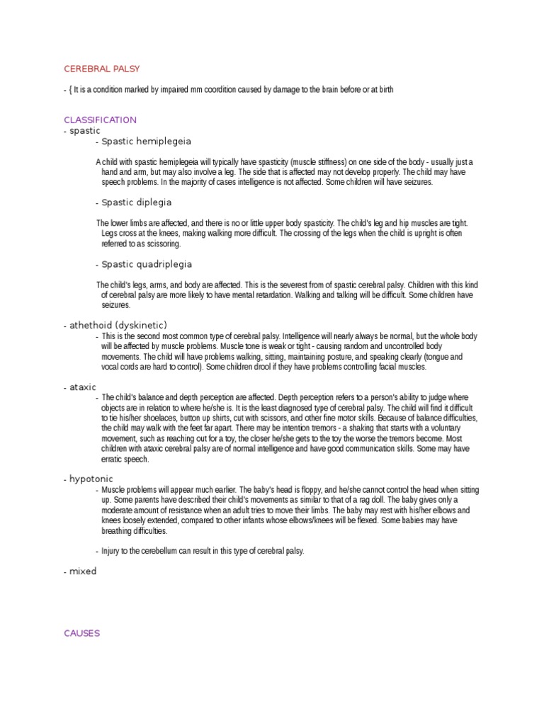 Classification: Cerebral Palsy | PDF | Cerebral Palsy | Neurology