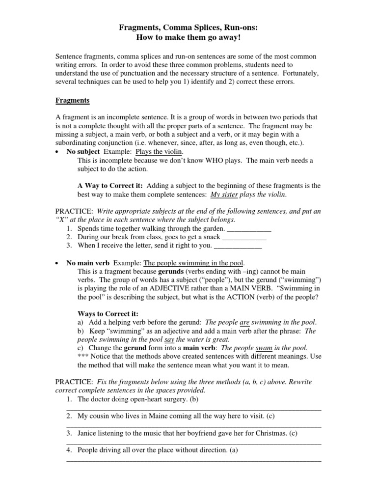 Fix fragments, splices and run-ons | PDF | Comma | Clause