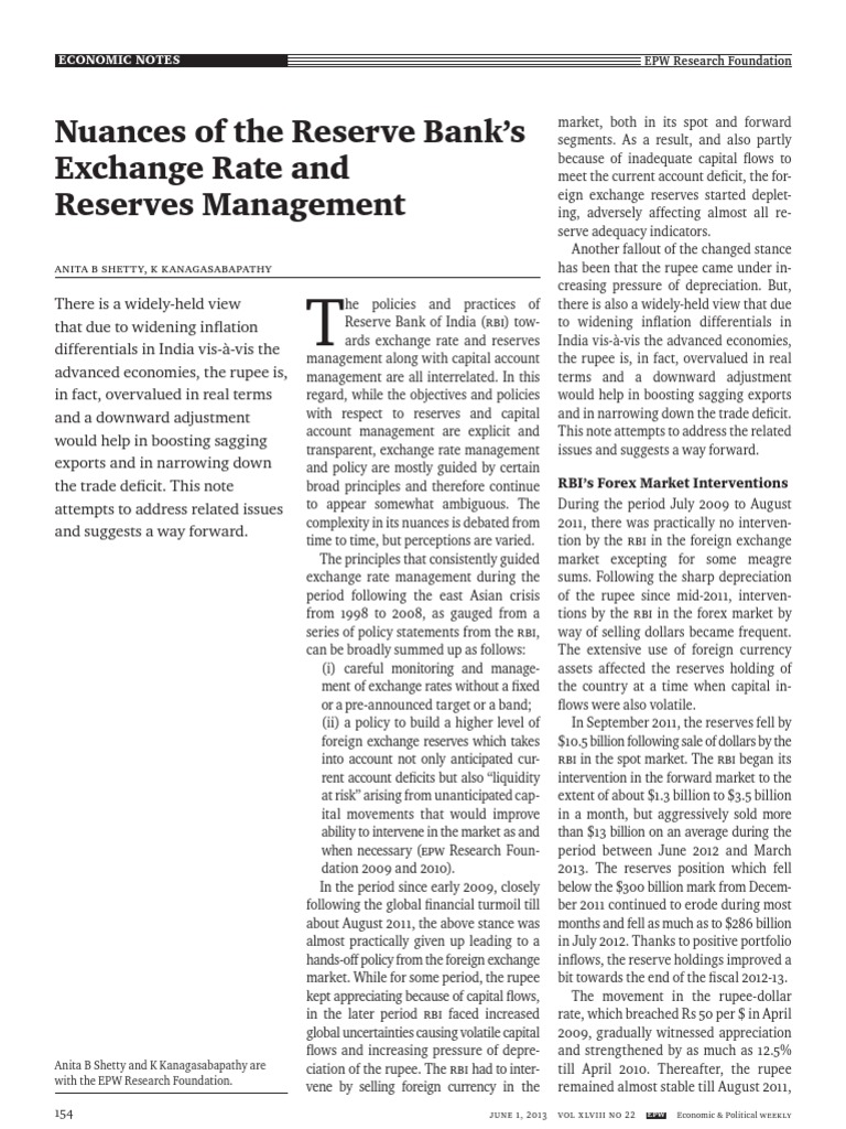 RBI's Exchange Rate and Reserves Management Policies | PDF | Foreign ...