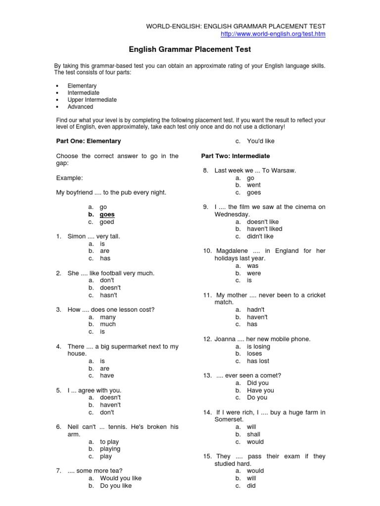 English Level Test | PDF