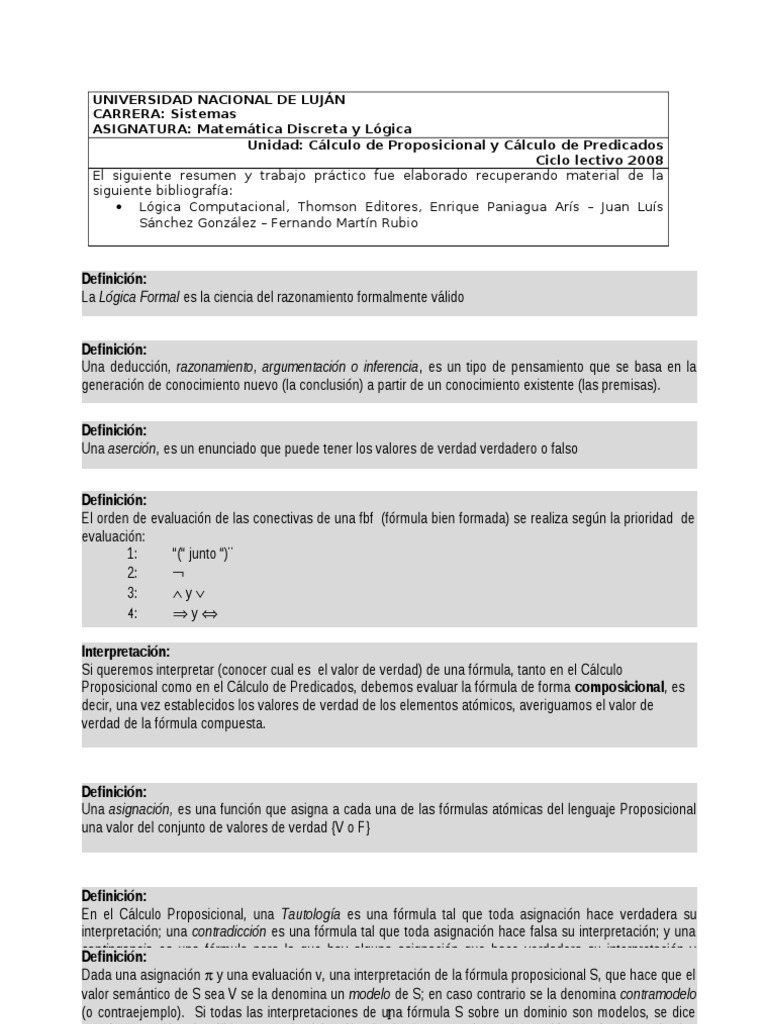 Resumen Logica Proposicional | PDF | Proposición | Validez