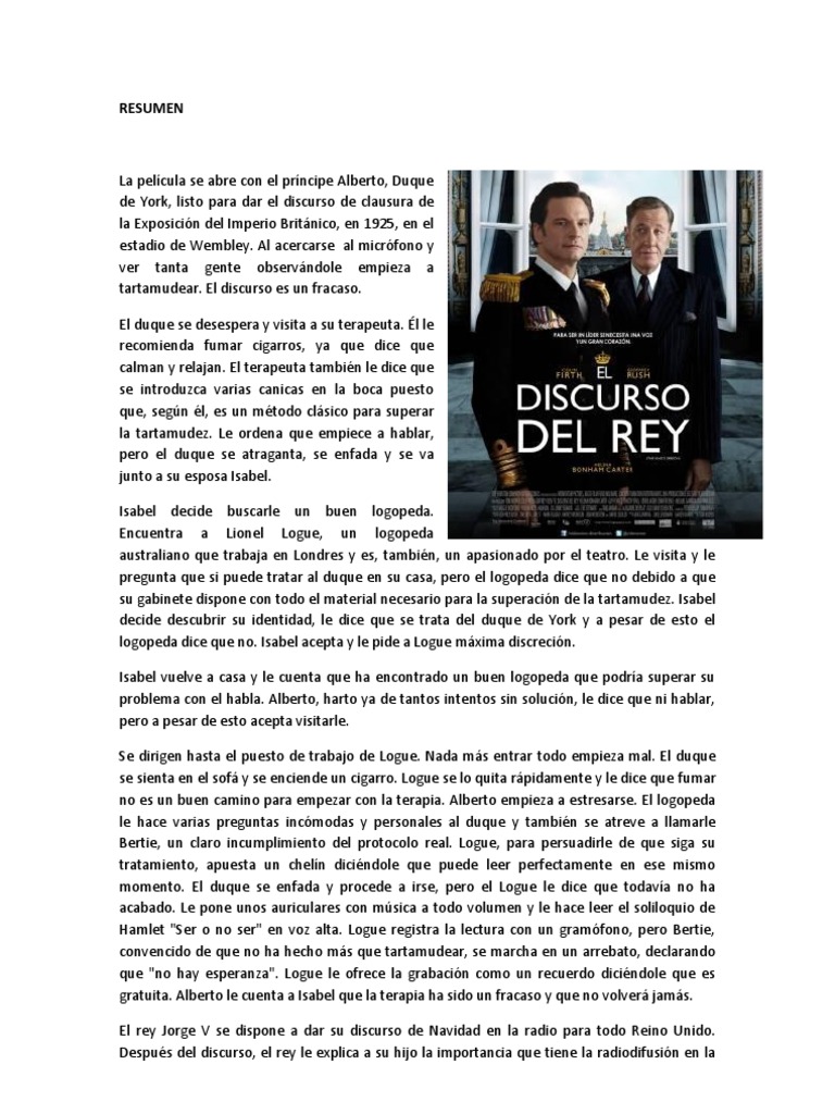 Resumen El Discurso Del Rey | PDF